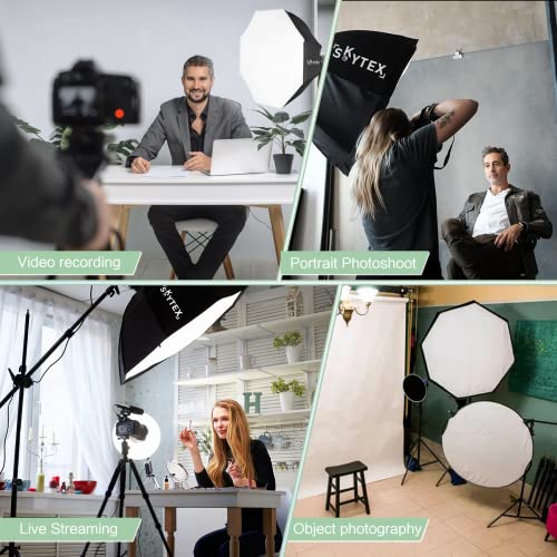 Octa Softbox Lighting Kit, Skytex Upgrade Continuous Photography Lighting Kit with sandbags, 28In Diameter Octa Soft Box | 135W 2700-6400K LED Bulb, Studio Lights for Photo Shooting, Video Recording