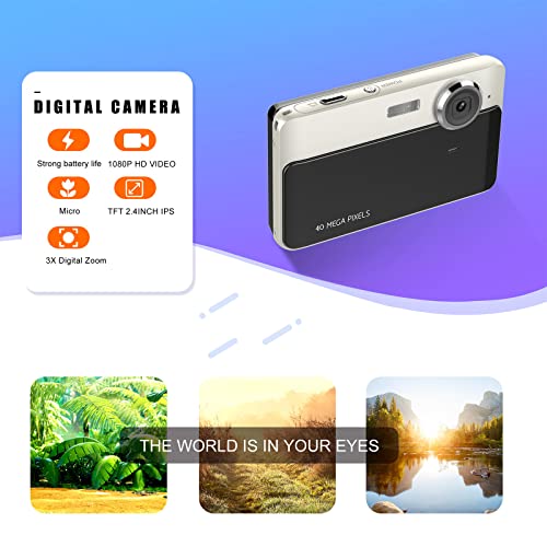 Kids Digital Camera, 1080P HD Mini Video Camera 40MP Rechargeable Pocket Camera with 3X Digital Zoom Vlogging Camera for Adult Beginners (Black)