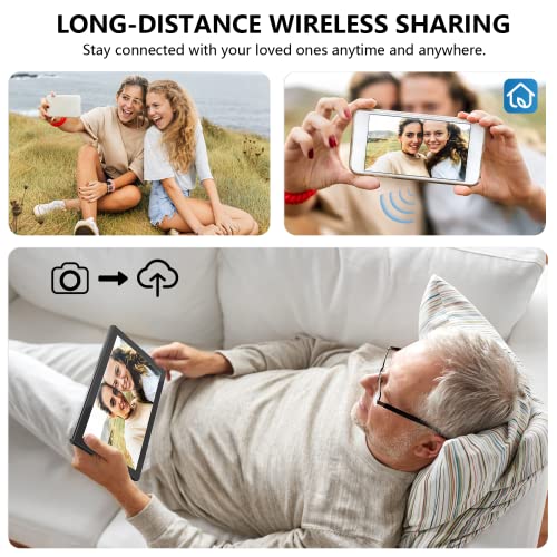WiFi Digital Photo Frames 10.1 Inch Smart Digital Photo Frame 1920x1080 Touch IPS Screen Electronic Photo Albums with 16GB Storage Easy Setup Share Photos Video via App Auto-Rotate