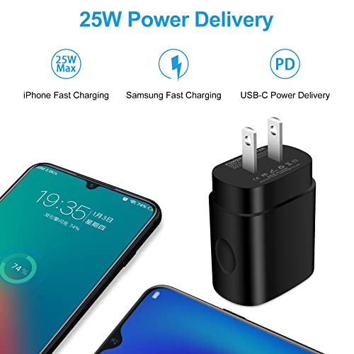 25W Samsung Super Fast Charger Type C Charging Block for Samsung Galaxy S23/S22 Ultra/S21 FE/A54/A34/A14 5G/A13/Z Fold 4/A53/A03s,Pixel 7,2Pack USBC Box Power Adapter 6FT Android Phone Charger Cable