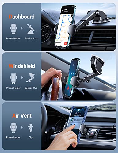 TORRAS [Ultra-Durable Cell Phone Holder for Car, Universal Car Phone Holder Mount Dashboard Windshield Vent Compatible with iPhone 14 13 12 11 Pro Max, Samsung Galaxy S20+ Ultra S10 Note Plus