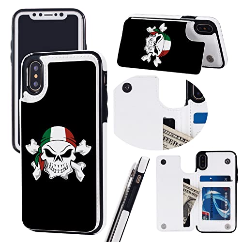 Italy PirateFlag Skull Wallet Phone Cases Fashion Leather Design Protective Shell Shockproof Cover Compatible with iPhone X/XS