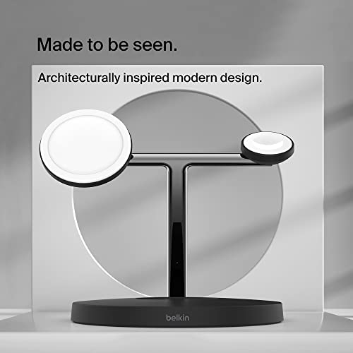 Belkin MagSafe 3-in-1 Wireless Charging Stand - 2ND GEN w/ 33% Faster Wireless Charging for Apple Watch - iPhone 14, 13 & 12 series & AirPods - MagSafe Charging Station For Multiple Devices - Black