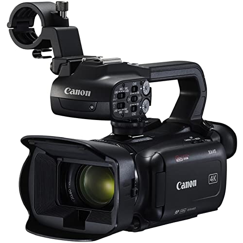 Canon XA45 Professional UHD 4K with Sony Headset, Video LED Light, 2 x 64gb Memory Card, Video/Photo Creator Software, Wide-Angle and Telephoto Lenses, Microphone and More (33pc Bundle) (Renewed)