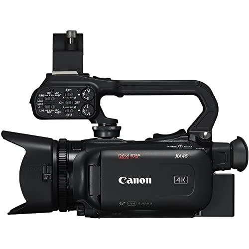 Canon XA45 Professional UHD 4K with Sony Headset, Video LED Light, 2 x 64gb Memory Card, Video/Photo Creator Software, Wide-Angle and Telephoto Lenses, Microphone and More (33pc Bundle) (Renewed)