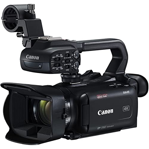Canon XA45 Professional UHD 4K with Sony Headset, Video LED Light, 2 x 64gb Memory Card, Video/Photo Creator Software, Wide-Angle and Telephoto Lenses, Microphone and More (33pc Bundle) (Renewed)