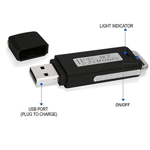 Digital Voice Audio Recorder - USB Voice Recorder - No Flashing Light While Recording - Sound Recording Device for Lectures - 15 Hours Battery Life - Dictaphone, 8GB, Mini Grabadora de Voz