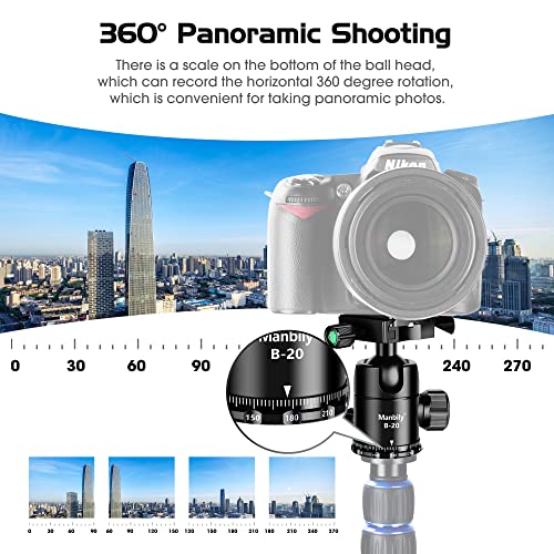 Manbily Professional Tripod Ball Head,Super Long Lens Does Not Easy Nod or Sag,Rotate 360 Degrees,Quick Release Plate and Level Gauge,CNC Metal Aluminum,for DSLR,Camcorder,monopod,Up to 33lbs/15kg