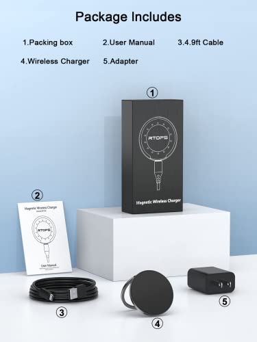 RTOPS Magnetic Wireless Charger, Fast Wireless Charging Pad, Travel Wireless Phone Charger with Kickstand, Compatible for iPhone 14/Pro/Max/Plus/13/12, AirPods (18W Adapter Included)