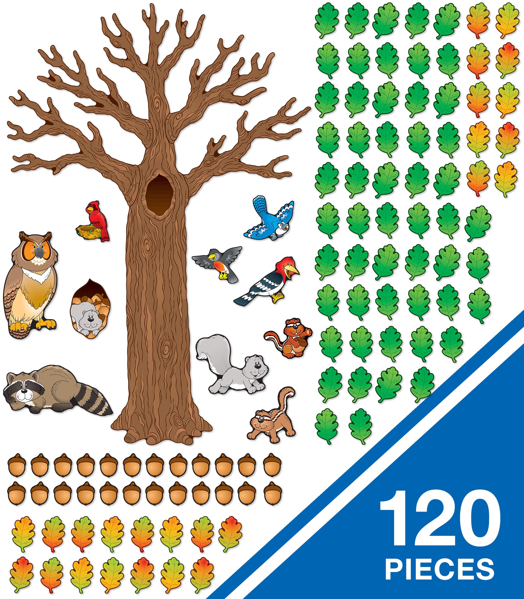 Carson Dellosa Woodland Bulletin Board Set—Seasonal Tree Cutout With Forest Animals, Autumn Leaves, Acorns, Elementary Classroom and Homeschool Decorations (120 pc)