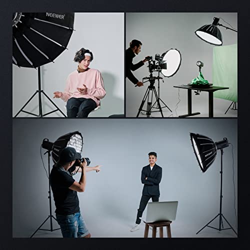 NEEWER 26inch/65cm Parabolic Softbox Quick Set up Quick Folding, with Diffusers/Honeycomb Grid/Bag, Compatible with Aputure 120d Light Dome Godox sl60w NEEWER RGB CB60 and Other Bowens Mount Lights