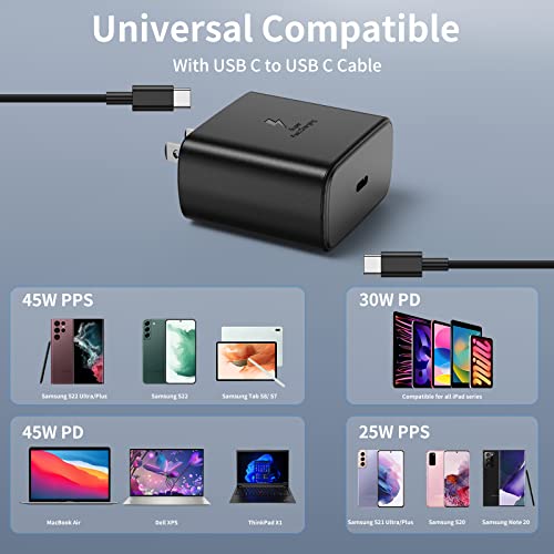 45W USB C Charger, Samsung Super Fast Charging Wall Charger for Samsung Galaxy S23 Ultra/ S23/S23+/S22Ultra/S22+/S22,Note20/S20,Galaxy TabS7/S7+/S8/S8+, with 6FT Fast Charging Cable-Black
