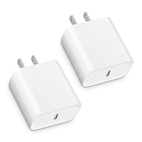 【2 Pack】 20W USB C Wall Charger for iPhone Charger Block with PD 3.0 USB C Adapter Fast Charging for iPhone 14/14 pro/14 plus/14 pro max/13/12/11/SE/XR/8, iPad Pro/Mini, Galaxy, Pixel 4/3 and More