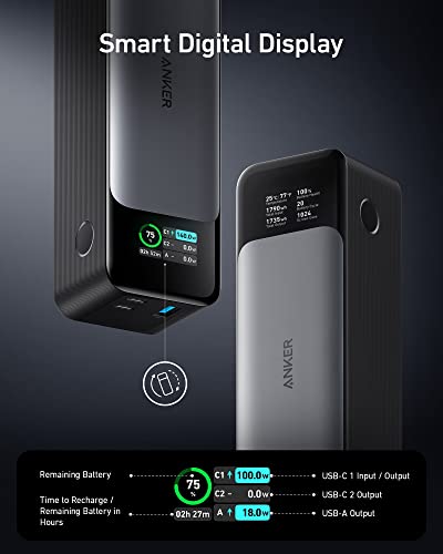 Anker 737 Power Bank (PowerCore 24K), 24,000mAh 3-Port Portable Charger with 140W Output, Smart Digital Display, Compatible with iPhone 14/13 Series, Samsung, MacBook, Dell, AirPods, and More