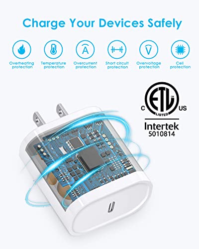 【2 Pack】 20W USB C Wall Charger for iPhone Charger Block with PD 3.0 USB C Adapter Fast Charging for iPhone 14/14 pro/14 plus/14 pro max/13/12/11/SE/XR/8, iPad Pro/Mini, Galaxy, Pixel 4/3 and More