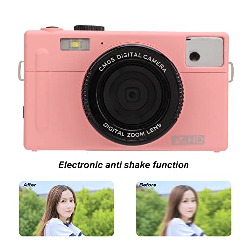 Mini Camera, Portable FHD 1080P 24MP Micro Single Camera, 16X Digital Zoom, 3in LCD Screen, Rechargeable Cmaera for Beginners, Children, Teenagers, Seniors, Friends(Pink)