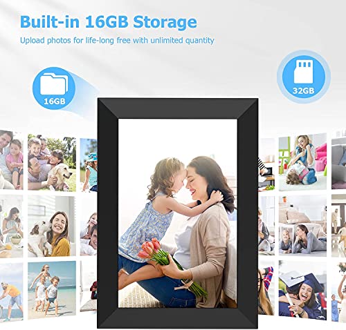 Digital Photo Frame WiFi 10.1 Inch Frameo Smart Digital Picture Frame with HD IPS Touch Screen, 16GB Storage, Auto-Rotate, Send Photos or Videos via Free App from Anywhere, Black