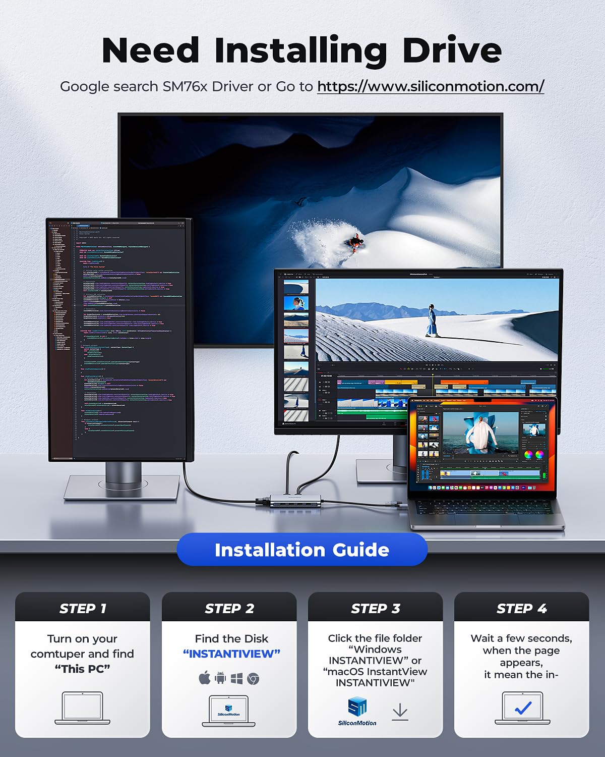 USB Docking Station, GIISSMO USB C Hub USB 3.0 to Dual HDMI VGA Adapter Triple Display USB C Laptop Docking Station Dual Display for MacBook Pro/Air/M1/M2/Mac, USB C Hub for Dell/HP/Lenovo/Surface