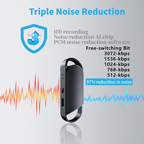 64GB Voice Recorder with Playback, Keychain Voice Activated Recorder with Triple Noise Reduction, Mini Recorder with 750 Hours Storage and 30 Hours Battery Time, for Class Lecture, Interview, Meeting