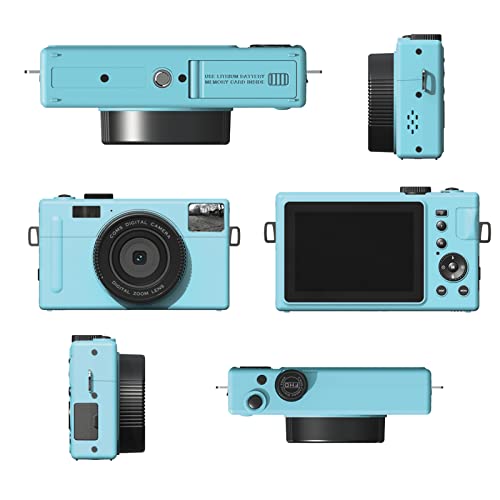 Digital Camera, 1080P Full HD Mini Video Camera 16X Digital Zoom Vlogging Camera Rechargeable with Lanyard and USB Cable for Kids Adults(Blue)
