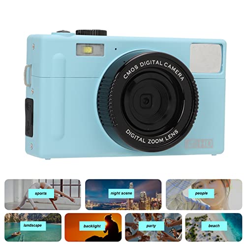 Digital Camera, 1080P Full HD Mini Video Camera 16X Digital Zoom Vlogging Camera Rechargeable with Lanyard and USB Cable for Kids Adults(Blue)