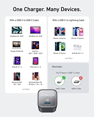 USB C GaN Charger 30W, Anker 511 Charger (Nano 3), PIQ 3.0 Foldable PPS Fast Charger for iPhone 14/14 Pro/14 Pro Max/13 Pro/13 Pro Max, Galaxy, iPad (Cable Not Included) - Aurora White
