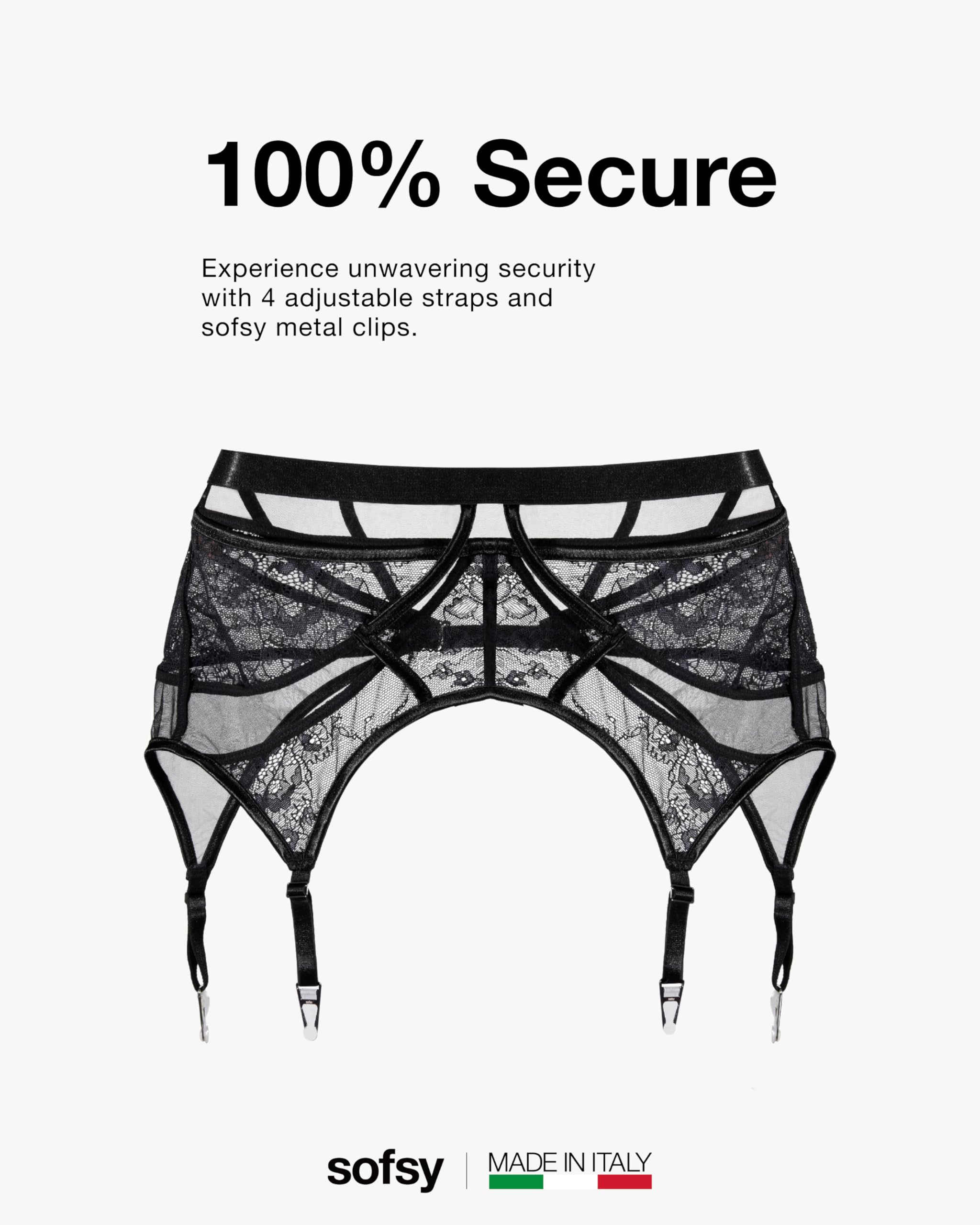 sofsy Retro Black Garter Belt Women Sexy | Lace Mesh High Waist Lingerie with 4-Strap Metal Clips for Thigh High Stockings Set - Large