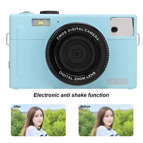 Digital Camera, 1080P Full HD Mini Video Camera 16X Digital Zoom Vlogging Camera Rechargeable with Lanyard and USB Cable for Kids Adults(Blue)