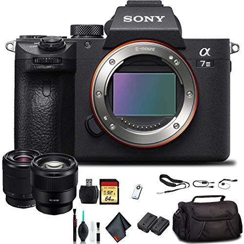 Sony Alpha a7 III Mirrorless Camera with 28-70mm Lens ILCE7M3K/B with Sony FE 85mm Lens, Soft Bag, Additional Battery, 64GB Memory Card, Card Reader, Plus Essential Accessories