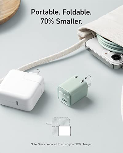 USB C GaN Charger 30W, Anker 511 Charger (Nano 3), PIQ 3.0 Foldable PPS Fast Charger for iPhone 14/14 Pro/14 Pro Max/13 Pro/13 Pro Max, Galaxy, iPad (Cable Not Included) - Aurora White