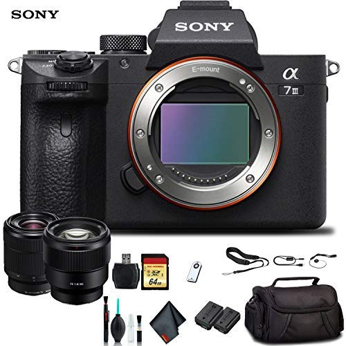 Sony Alpha a7 III Mirrorless Camera with 28-70mm Lens ILCE7M3K/B with Sony FE 85mm Lens, Soft Bag, Additional Battery, 64GB Memory Card, Card Reader, Plus Essential Accessories
