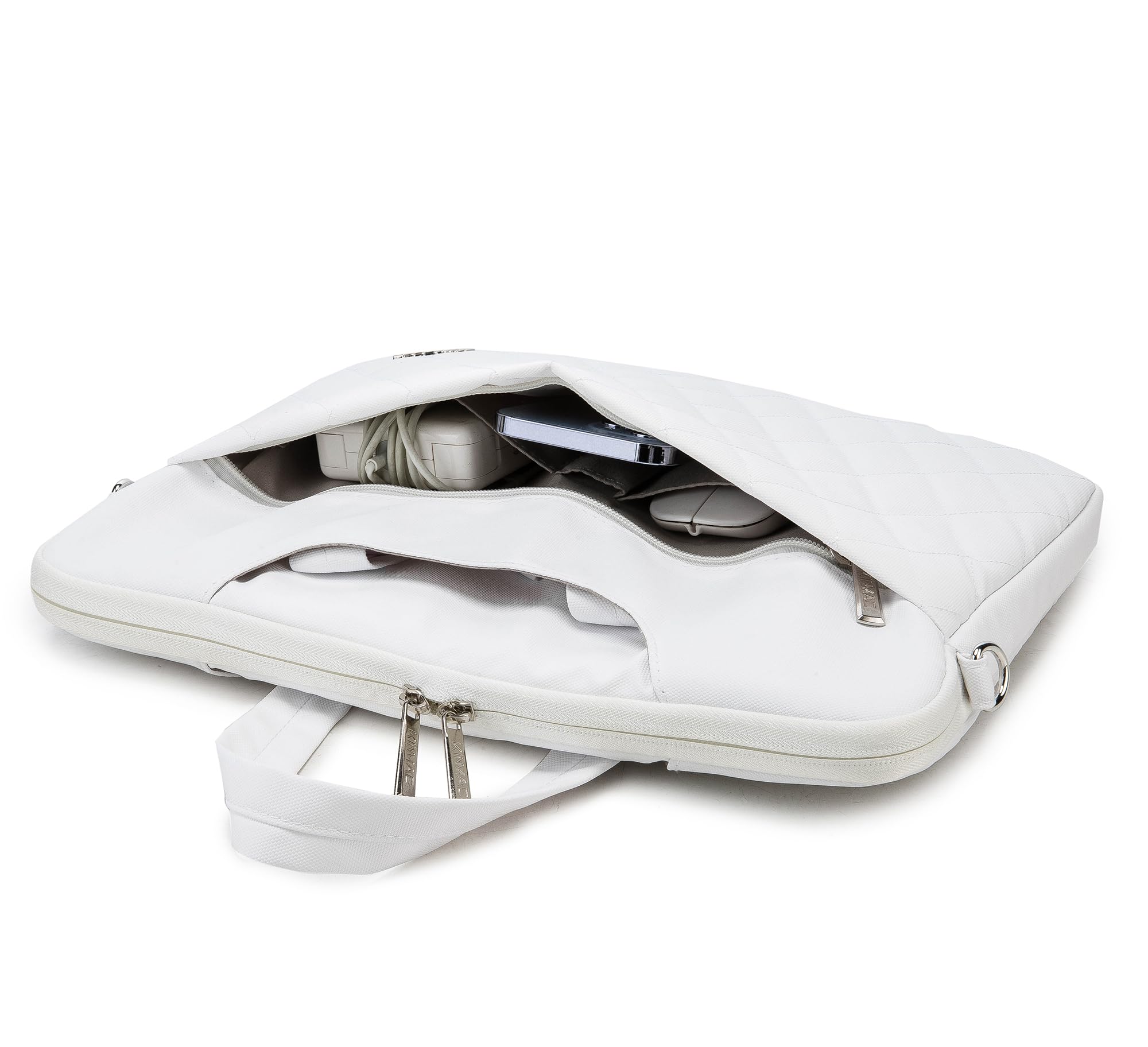 Kinmac White Embroider 360° Protective Laptop Shoulder Messenger Sleeve Briefcase case Bag For MacBook Pro/Air 13 inch,iPad Pro 12,MacBook 14 inch and 13 inch-14 inch Screen Laptop