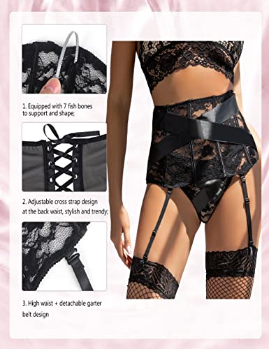 ohyeah Women High Waisted Garter Belt Plus Size Lace Garter Belt Set Suspender Belt for Stocking(No Stockings)