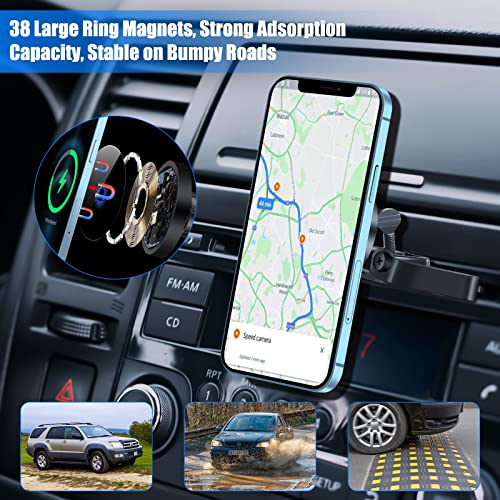 Piosoo 15W Magnetic Wireless Car Charger CD Slot Mount for iPhone 13/13 Pro/13 Pro Max/13 mini/12/12 Pro/12 Pro Max,Powerful Suction Auto-Alignment Mag-Safe Car Mount, Compatible with Mag-Safe Cases
