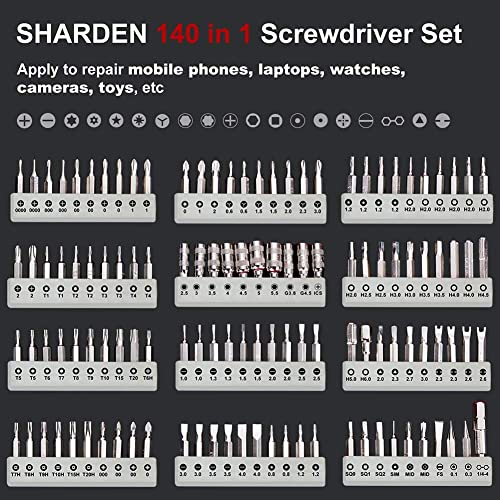 SHARDEN Precision Screwdriver Set 140 in 1 Magnetic Driver Kit Electronic Repair Tool Kit with Portable Bag for iPhone, iPad, PC, Computer, Laptop, MacBook, Tablet, Xbox, Game Console, Watch (Grey)