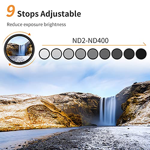 K&F Concept 52mm Variable ND2-ND400 ND Lens Filter (1-9 Stops) for Camera Lens, Adjustable Neutral Density Filter with Microfiber Cleaning Cloth (B-Series)