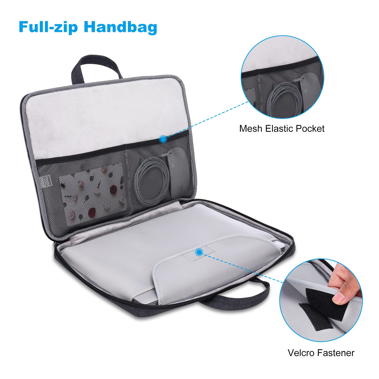 MOSISO Laptop Shoulder Bag, 15.6 inch Laptop Sleeve Compatible with MacBook, HP, Dell, Lenovo, Asus Notebook, 15 inch Fully Open Zipper Computer Bag with Front Pocket & Handle & Belt, Black