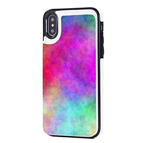 Abstract Rainbow Watercolor Wallet Phone Cases Fashion Leather Design Protective Shell Shockproof Cover Compatible with iPhone X/XS