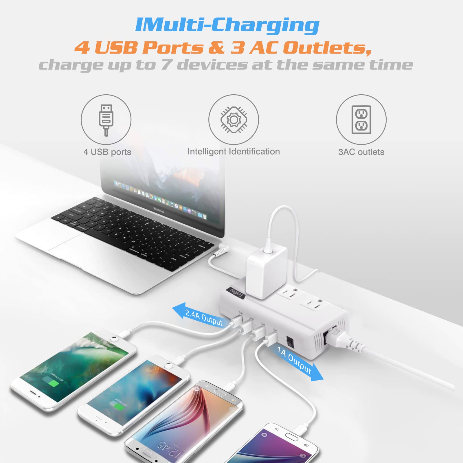 Travel Adapter Universal 220V to 110V Voltage Converter with 4-Port USB International Power Step Down UK/AU/US/EU Worldwide Plug Adapter