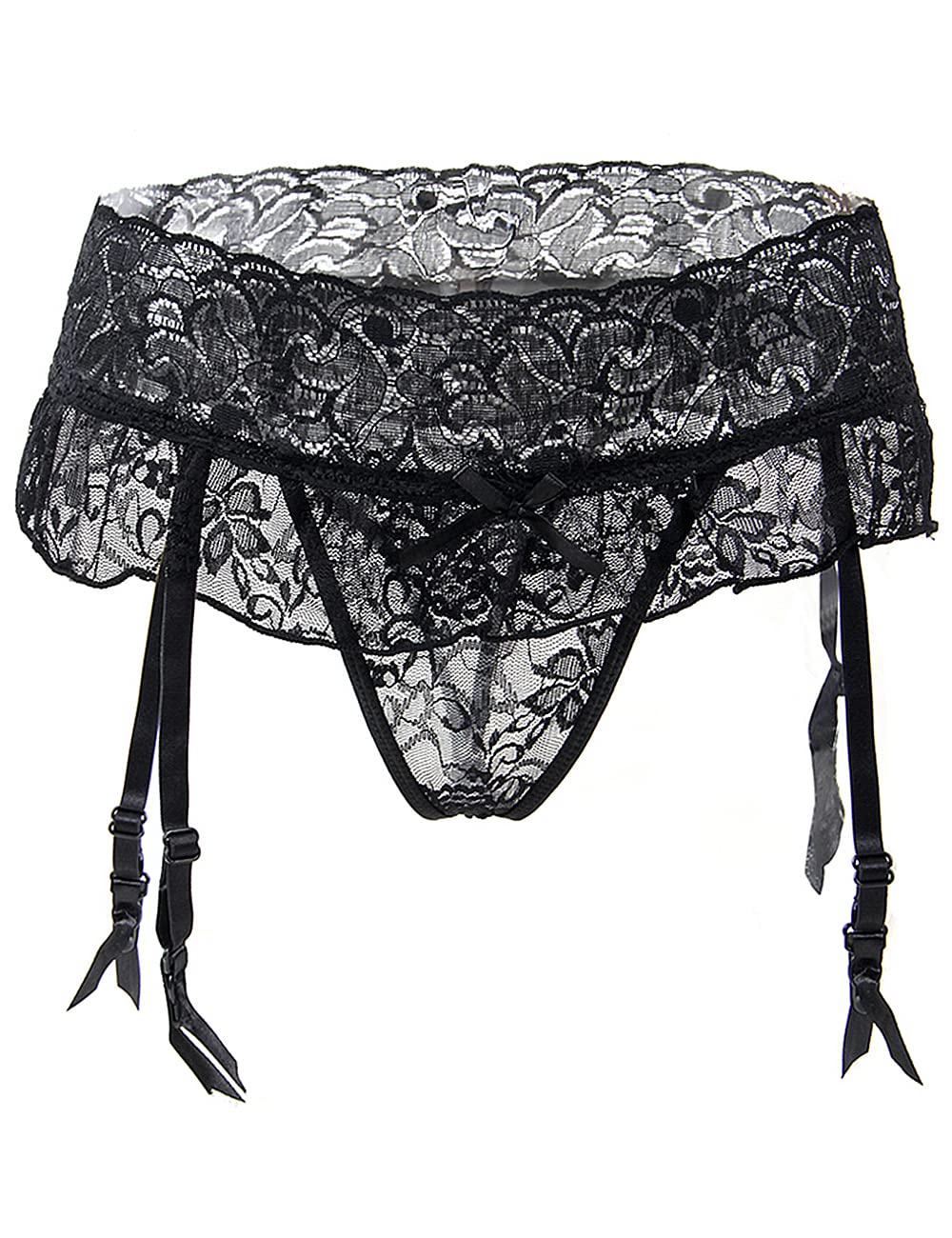 ohmydear Women High Waisted Garter Belt Plus Size Lace Garter Belt Set Mesh Suspender Belt for Stockings Black XL-2XL