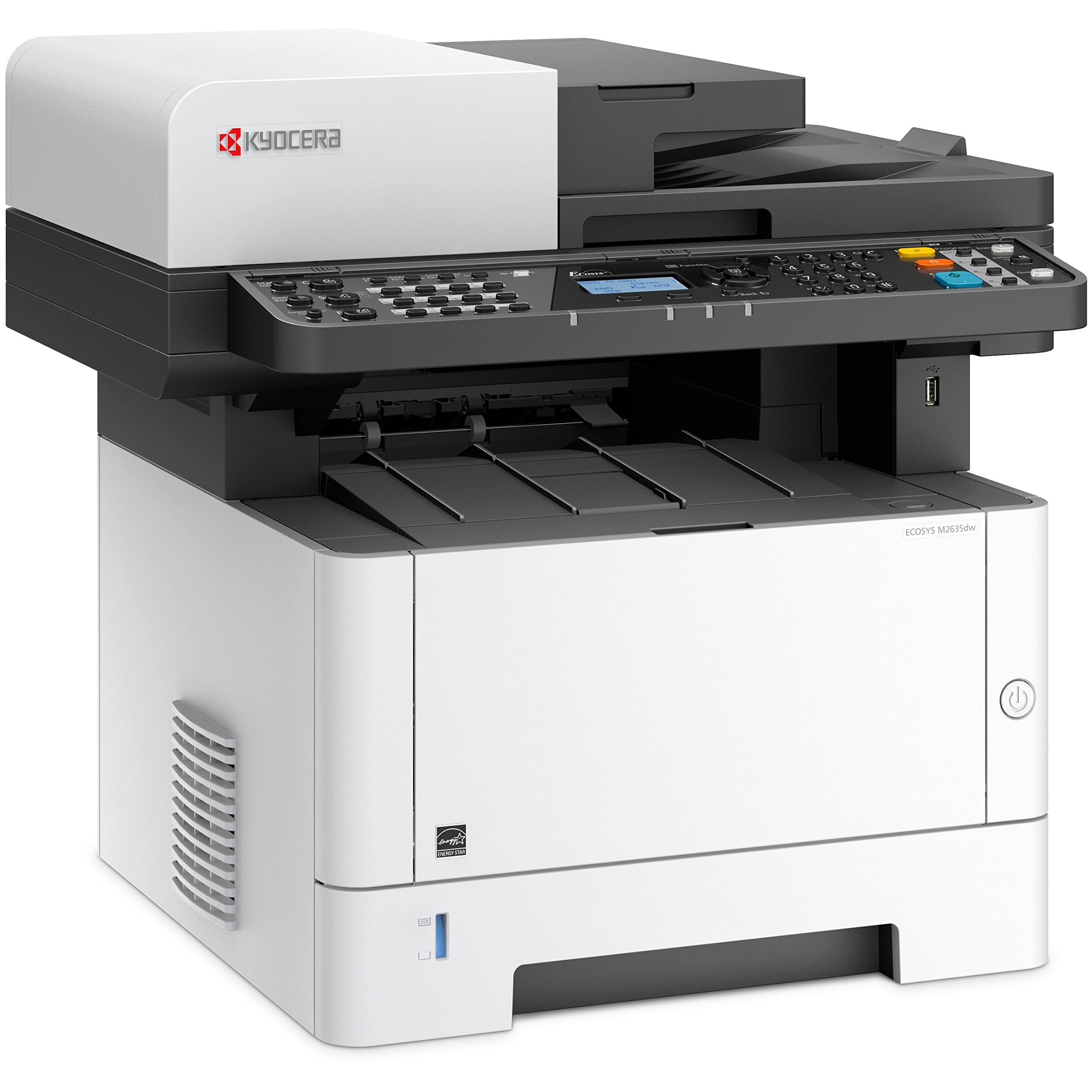 Kyocera ECOSYS M2635dw All-in-One Monochrome Laser Printer (Print/Copy/Scan/Fax), 37ppm, Up to Fine 1200 dpi, Gigabit Ethernet, USB, Wireless & Wi-Fi Direct, Mobile Print, 5 Line LCD w/Hard Key Panel