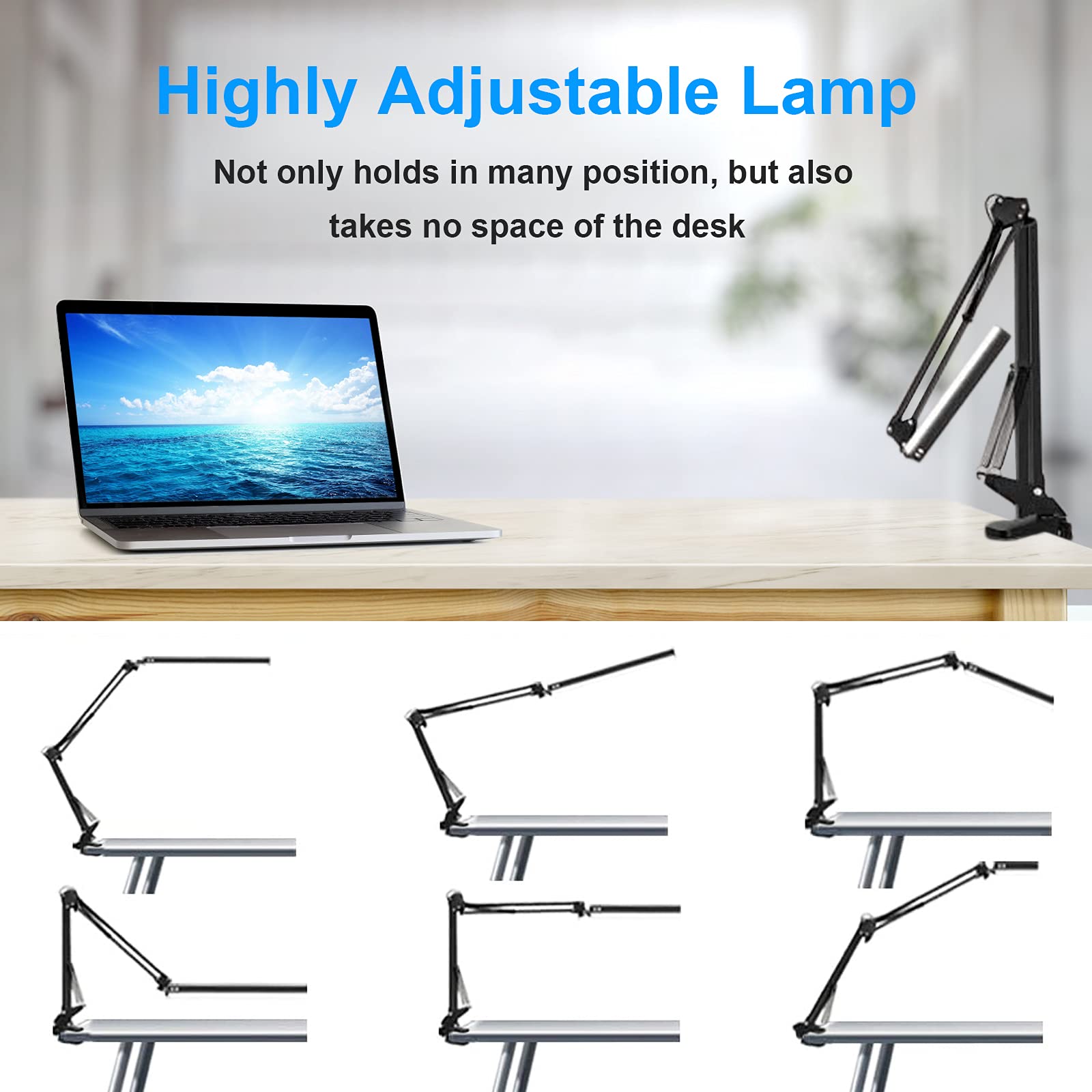 HaFundy LED Desk Lamp,Adjustable Eye-Caring Desk Light with Clamp,Swing Arm Lamp Includes 3 Color Modes,10 Brightness Levels Table Lamps with Memory Function,Desk Lamp for Home,Office,Reading(Black)