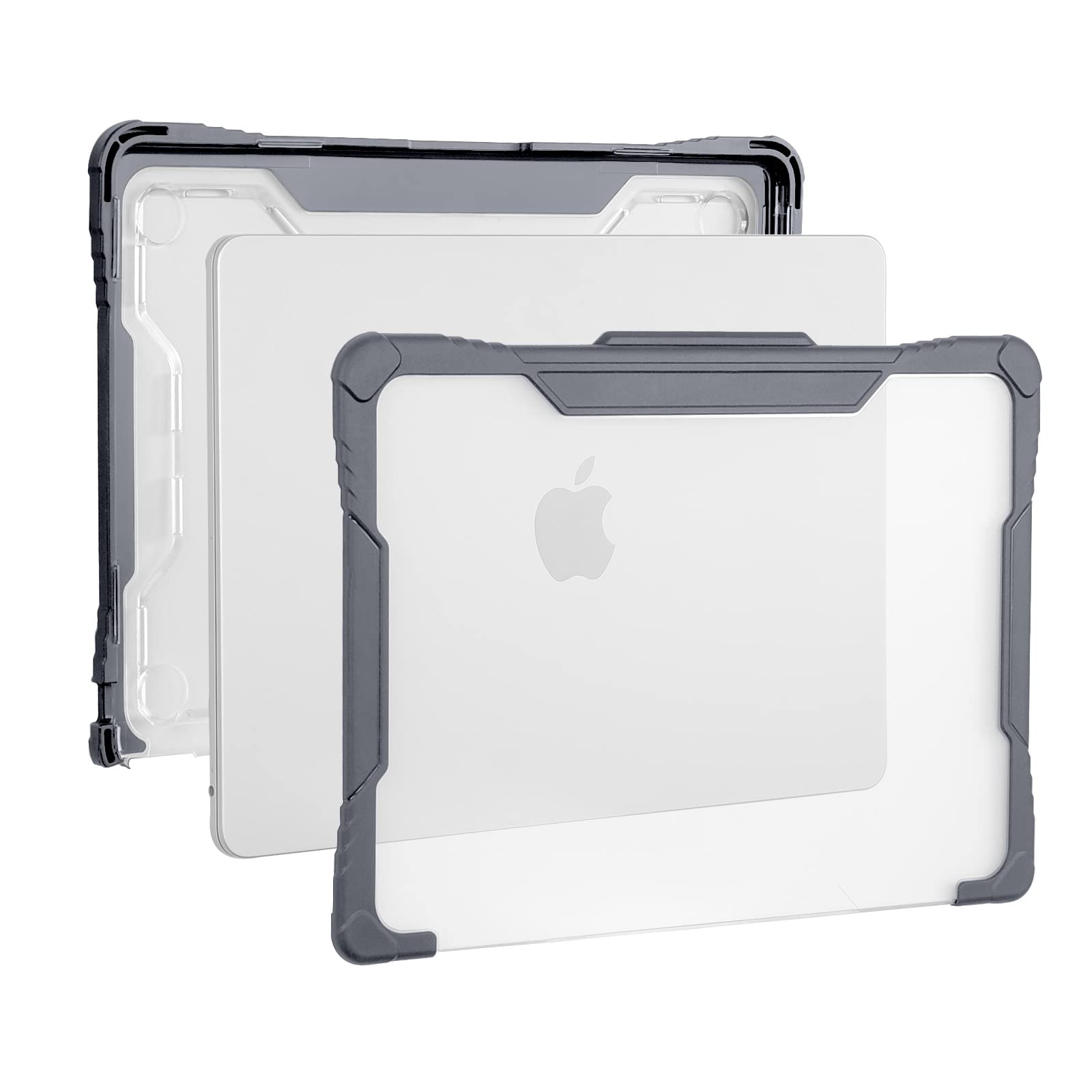 BlueSwan Shockproof Protective Laptop Case for MacBook Air M2 Case 13.6 inch M3 A3113 A2681 2024-2022 Release, Heavy Duty Rugged Hard Shell Case Cover with Strong TPU Bumper for Student, Frosted Clear