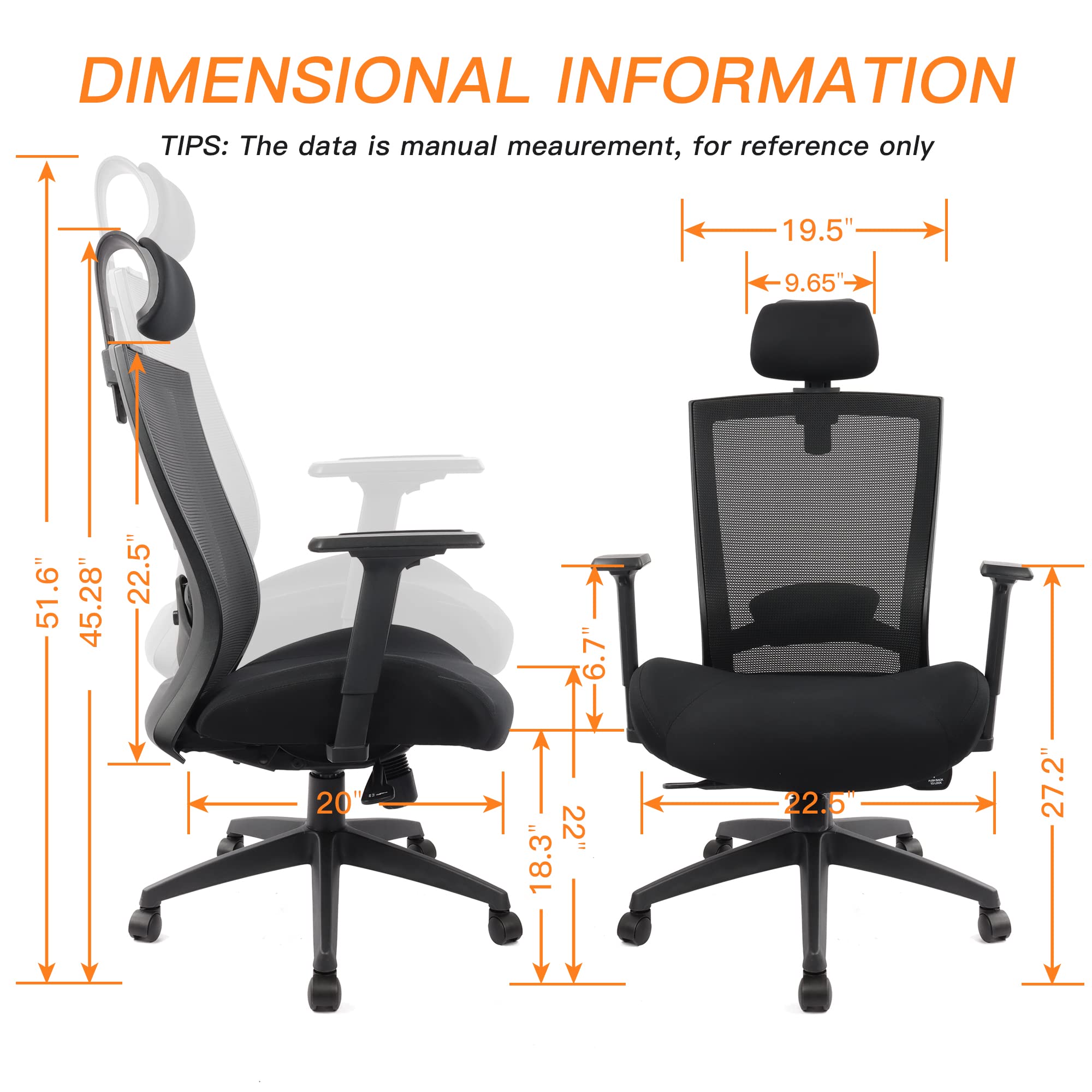 FAMSINGO Big and Tall Office Chair for Heavy People 400lb, Memory Sponge Cushion, Ergonomic Desk Chair Mesh Computer Chair, Adjustable Height, Headrest, and Lumbar Support, Black