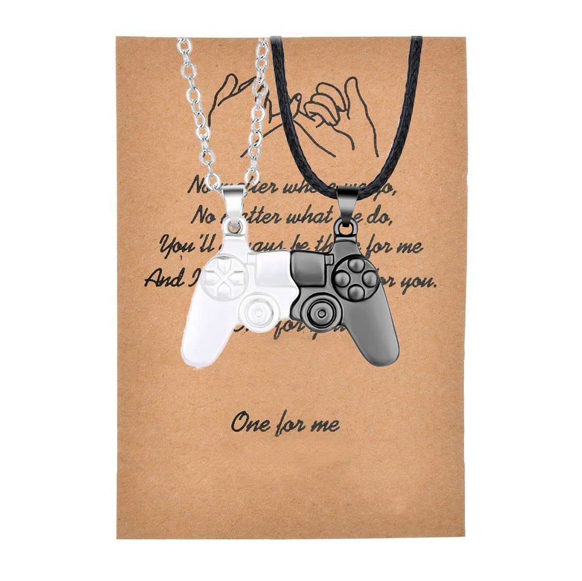 COLORFUL BLING Mutual Attraction Game Controller Necklace for Couples Console handle Pendant Best Friend Friendship Matching Necklaces Set with Meaningful Card BFF Jewelry-silver black