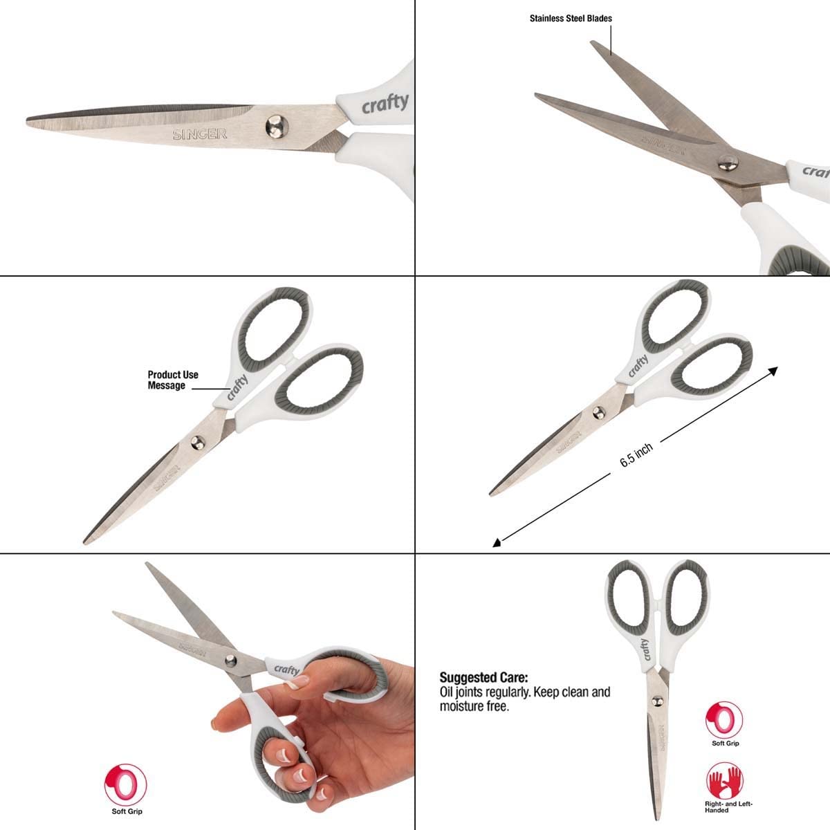 SINGER 6-1/2 inch Craft Scissors with Comfort Grip, Set of 3