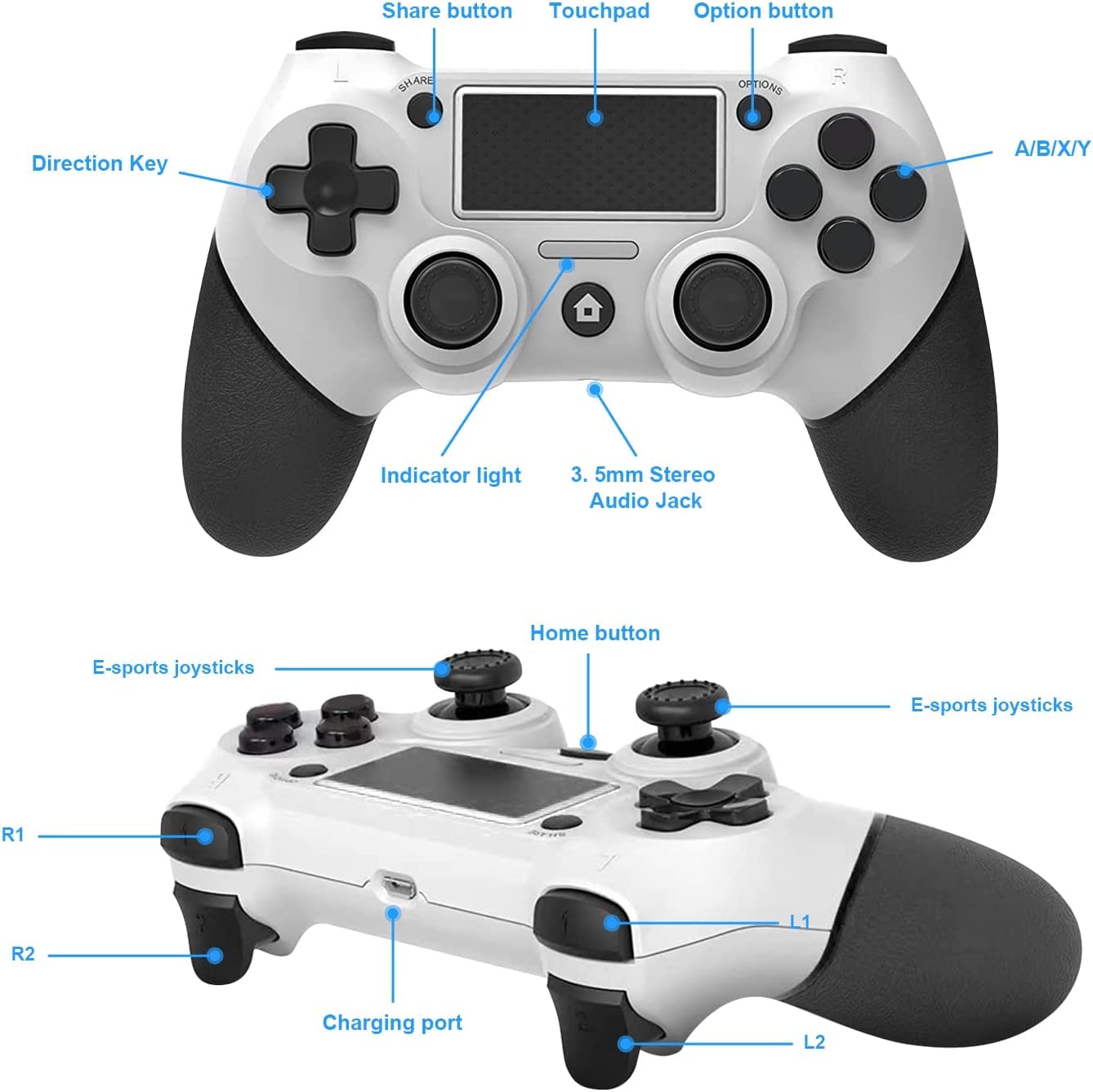 SADES PS-4 Wi'reless Controller Gamdpad for Playstation 4/ PS-4 Pro Console, Remote Joystick with Enhanced Responsiveness, Motion Motor/LED Lights/Audio Function/Anti-Slip Design(Ship from USA)