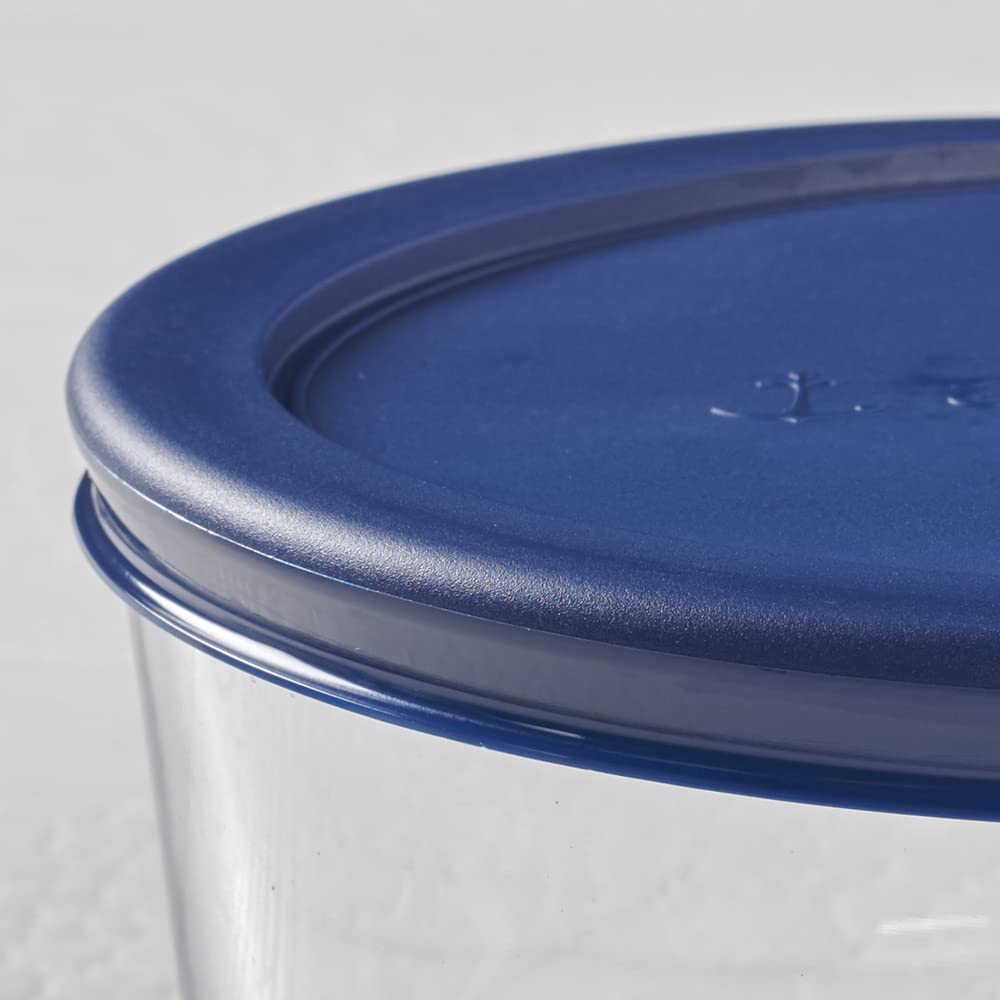 Anchor Hocking 1-Cup Round Food Storage Containers Clear glass with Blue Plastic Lids, Set of 6 -