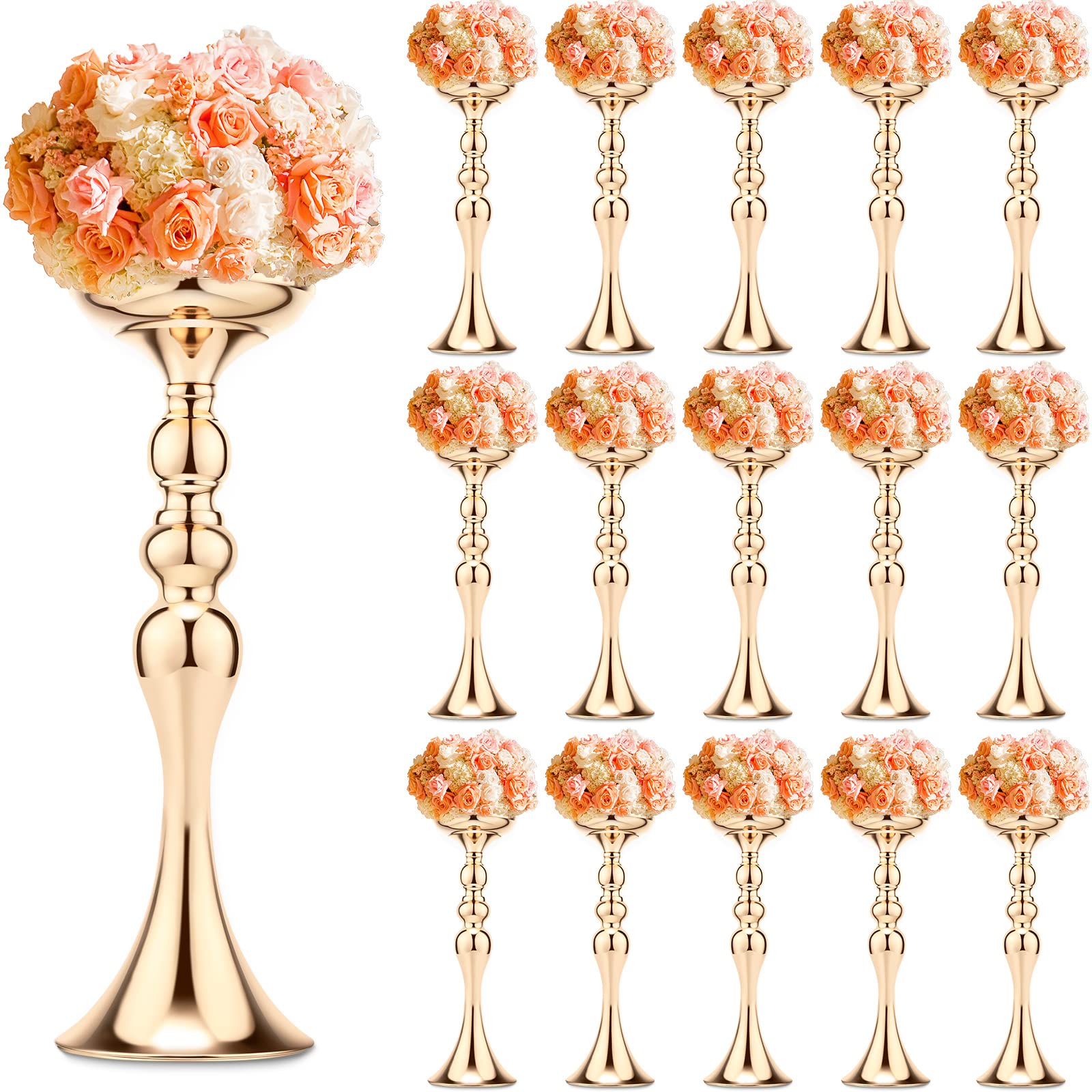 Sadnyy 16 Pcs Gold Metal Flower Arrangements Stand Metal Wedding Flower Centerpiece Stand 15 Inch Tall Table Decor Flower Vase for Wedding Reception Centerpieces Event Party Hotel Home Decor