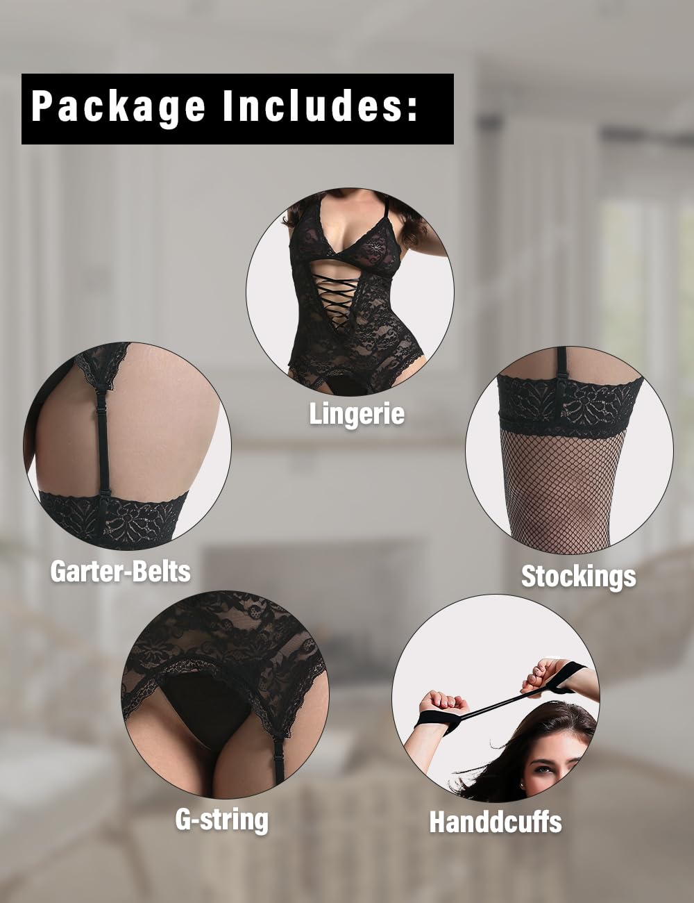 Anyou Plus size Lingerie for Women Stretchy Black Lace Teddy with Stockings Size XXL
